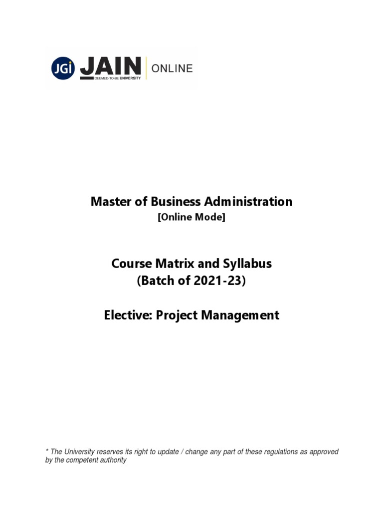 Project Management Sem 3 Matrix and Syllabus | PDF