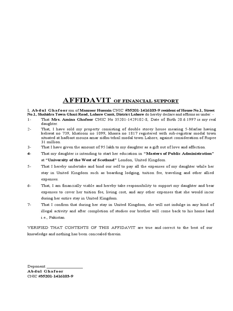 Financial Support Affidavit | PDF