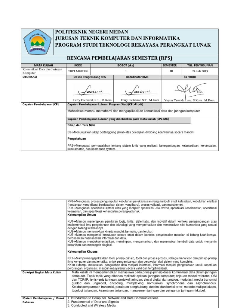 RPS Komunikasi Data dan Jaringan Komputer | PDF | Seni | Komputer