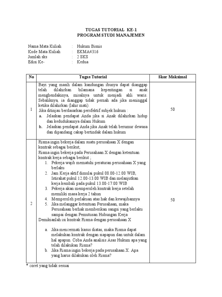 Tugas Tutorial 1 Hukum Bisnis 2023 - 1 | PDF