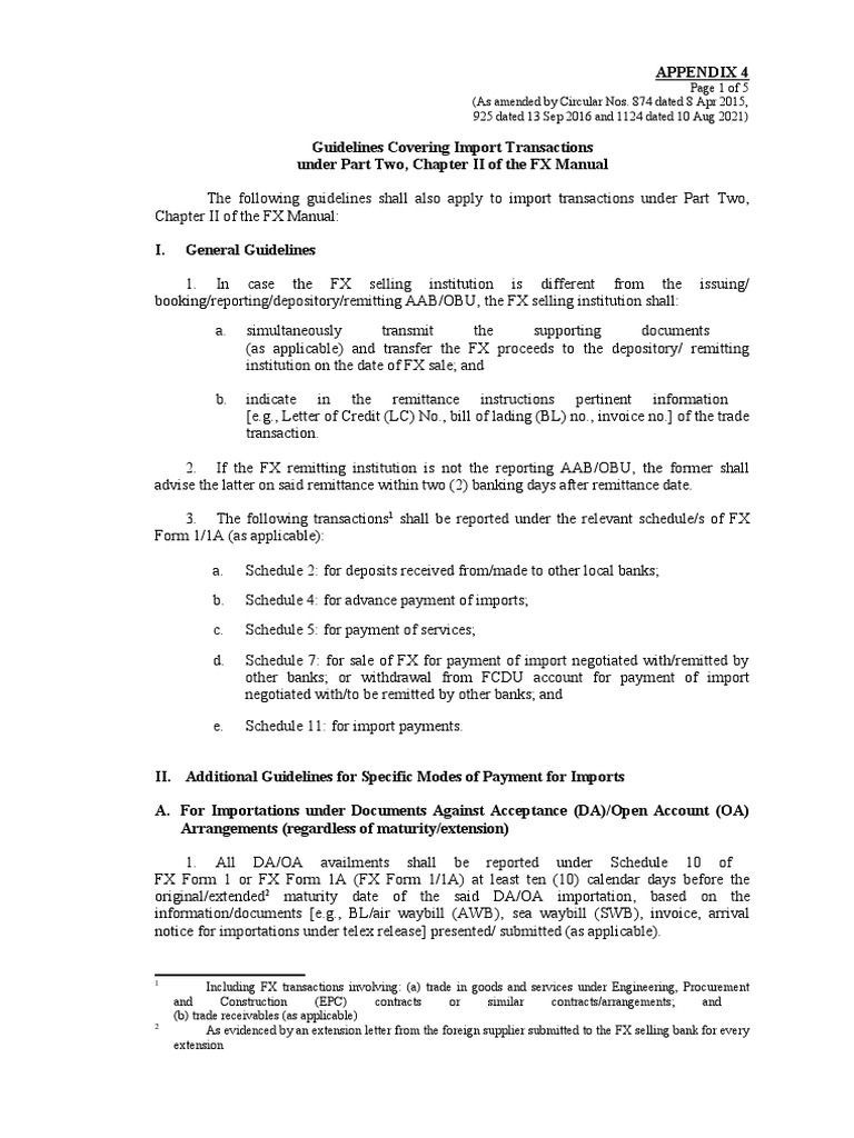 FX Manual Import Guidelines | PDF | Letter Of Credit | Remittance