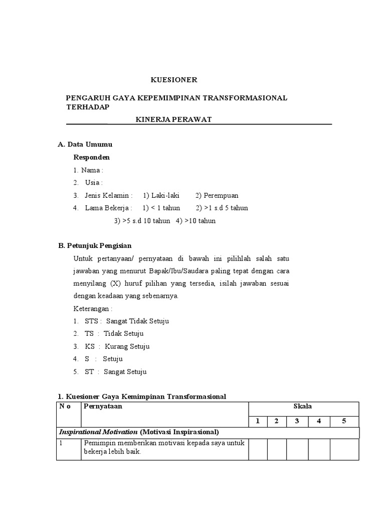 KUESIONER GAYA KEPEMIMPINAN 1.docx | PDF