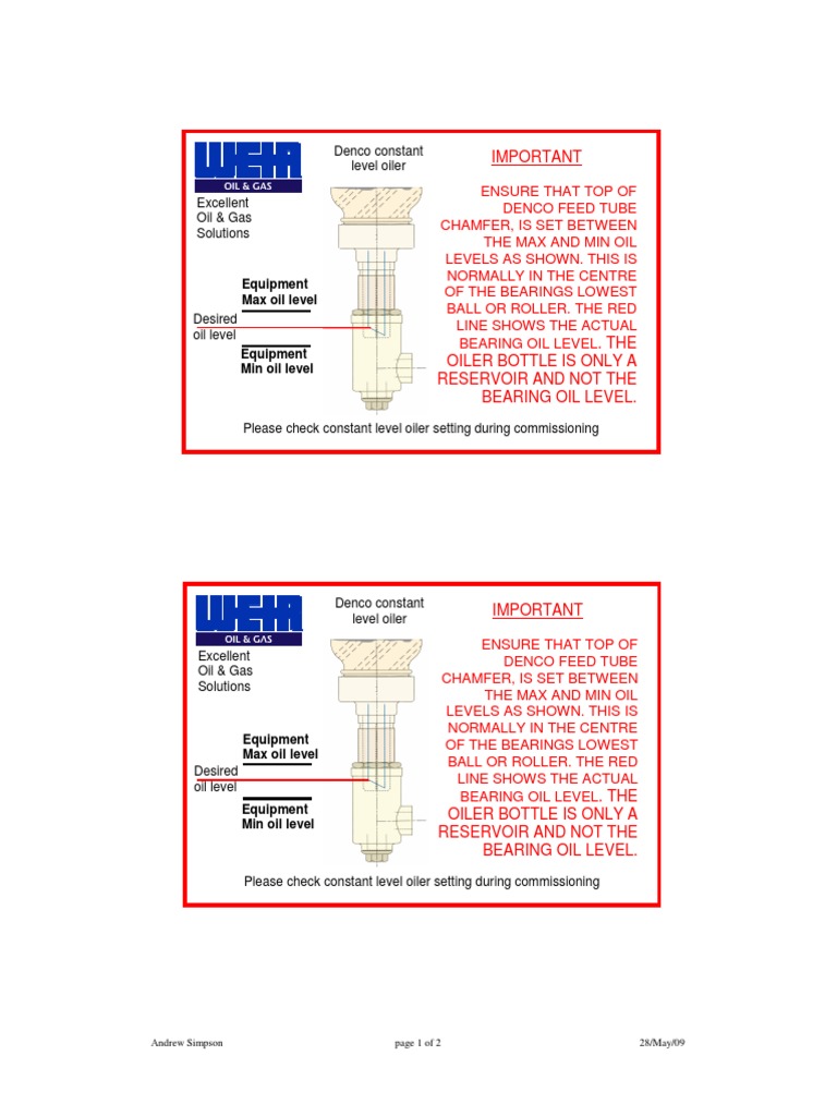 Denco Constant Level Oiler Setup Guide | PDF | Petroleum Reservoir ...