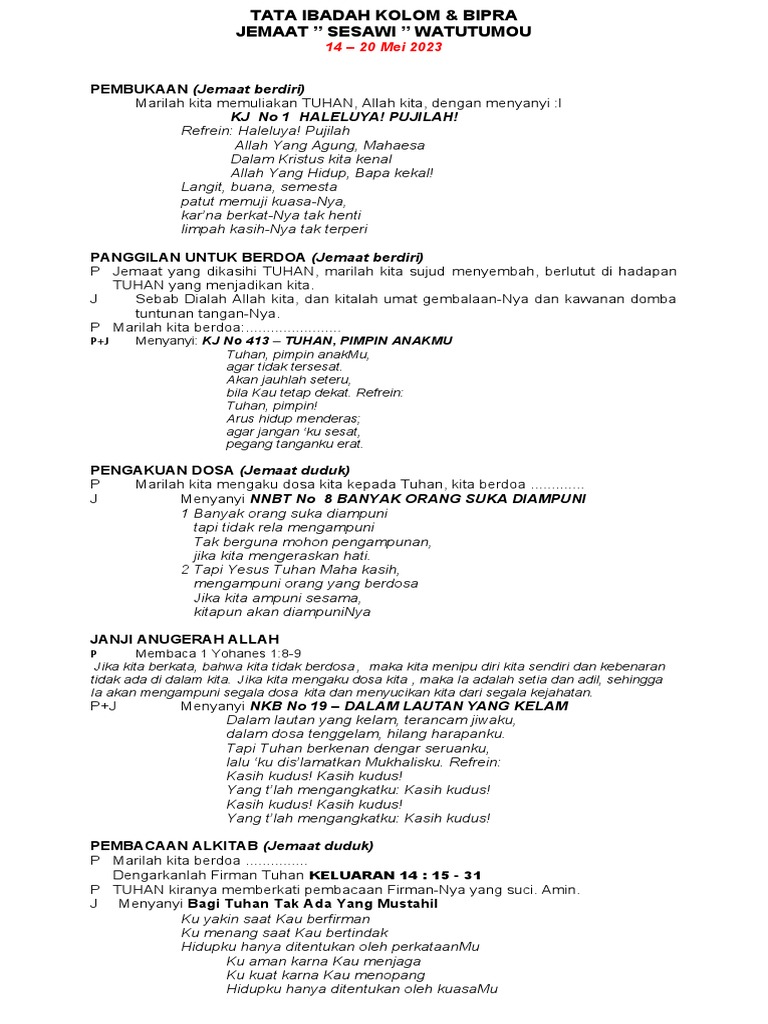 Tata Ibadah Kolom & Bipra 14 - 20 Mei 2023 | PDF | Kajian Bahasa Asing | Puisi