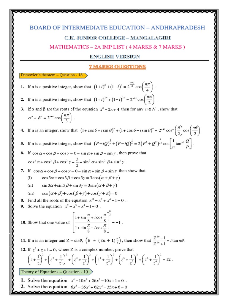 Mathematics - 2a Imp List 2023 PDF | PDF | Zero Of A Function | Variance