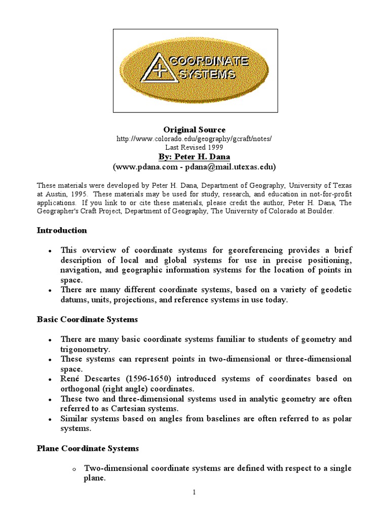 Dana Tutorial On Coordinate Systems | PDF | Latitude | Geodesy