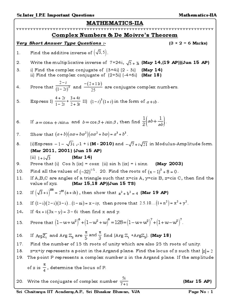 1.Sr - Inter - Mathematics-2A - I.P.E - Questions Papers PDF | PDF