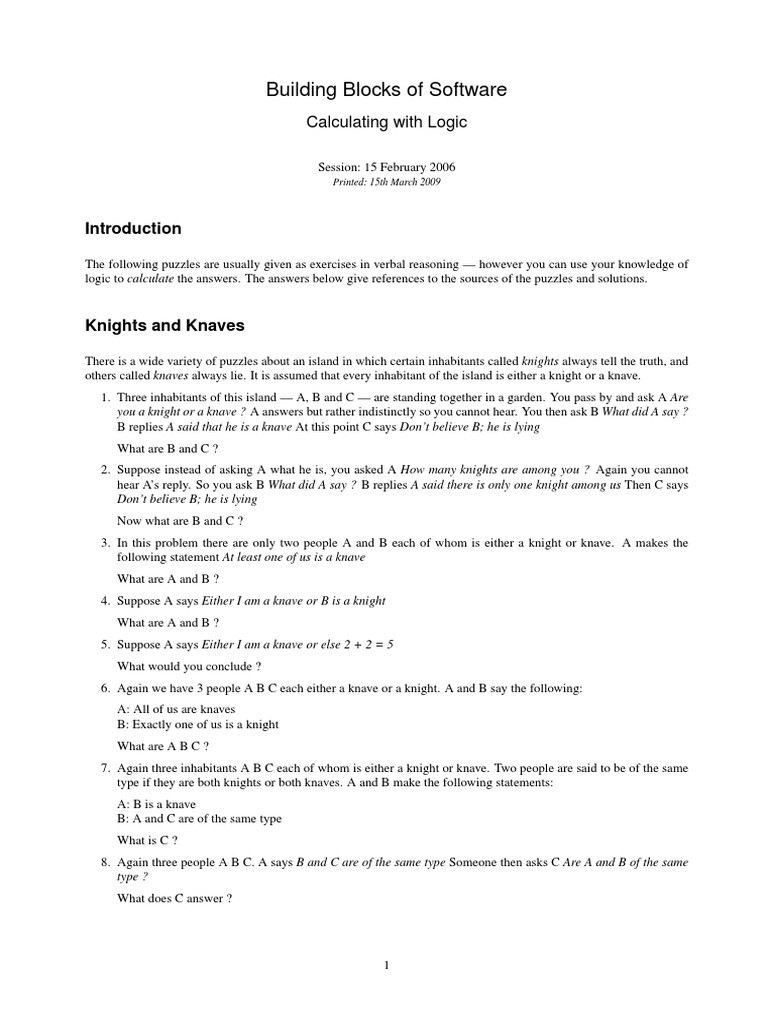 Logic Problems And Its Solutions Pdf Truth Contradiction
