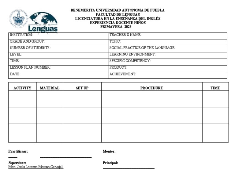 Experiencia Ni - Ã - Os-Lesson Plan Format | PDF
