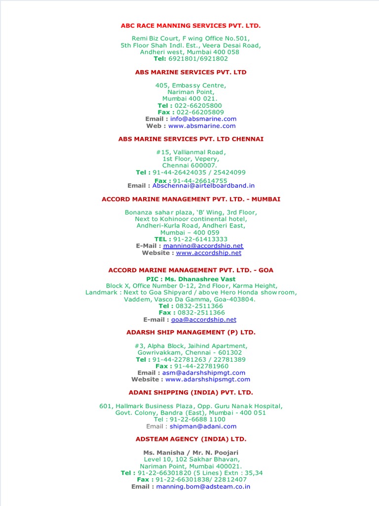 Fdocuments - in - List of All Shipping Companies in Mumbai With Address | PDF