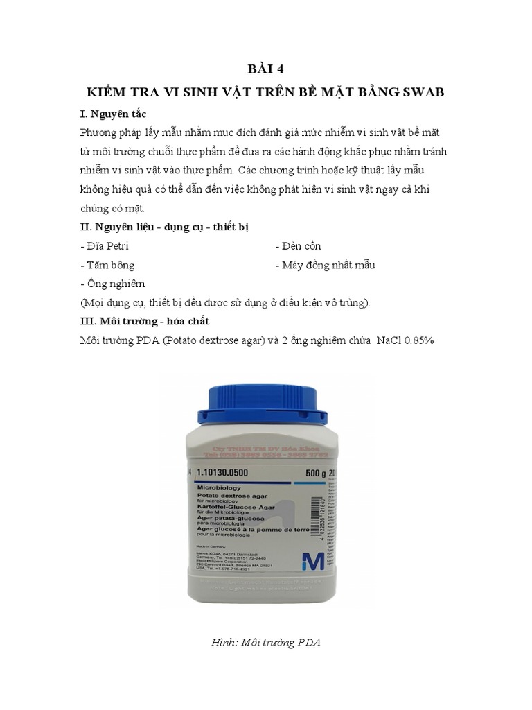 BÀI 4 KIỂM TRA VSV TRÊN BỀ MẶT BẰNG SWAB | PDF