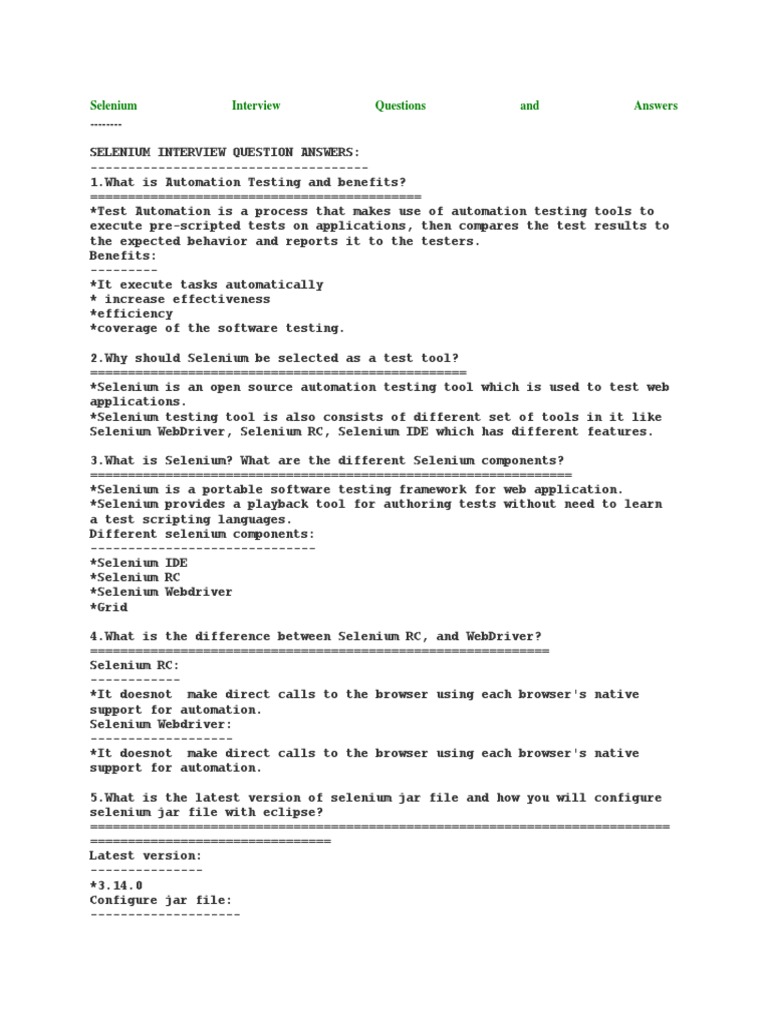 15b Selenium Interview Questions Pdf Pdf Selenium Software Systems Engineering 
