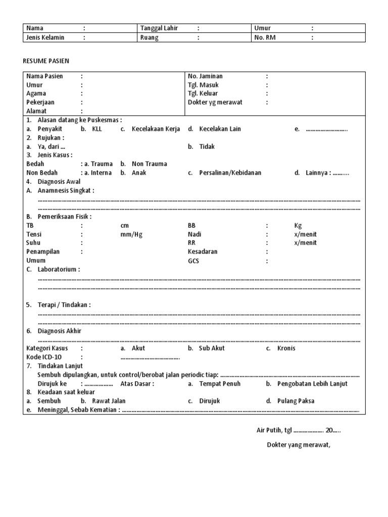Resume Medis Pasien Rawat Inap | PDF
