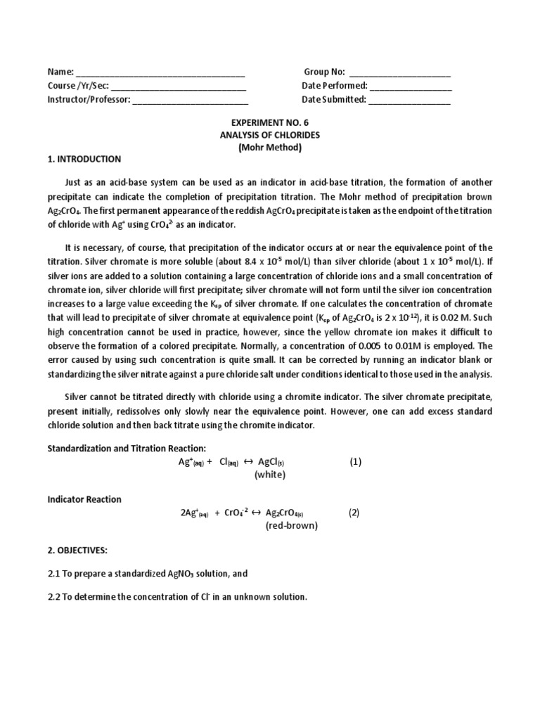 EXPERIMENT-NO. - 6 Analysis of Chlorides | PDF