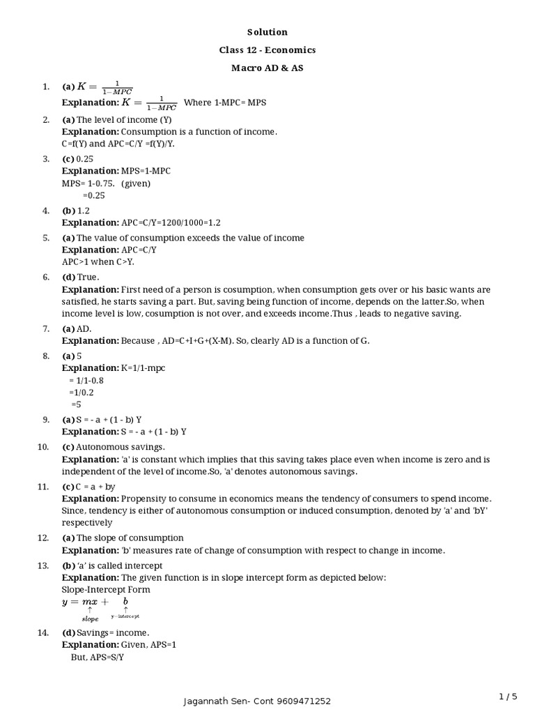 1 - AD & AS Full MCQ Ans PDF | PDF | Fiscal Multiplier | Consumption (Economics)