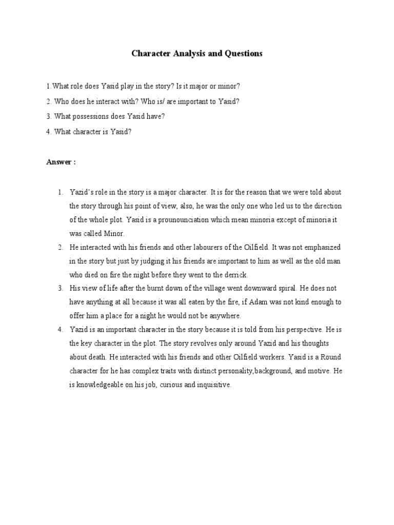 Character Analysis and Questions | PDF