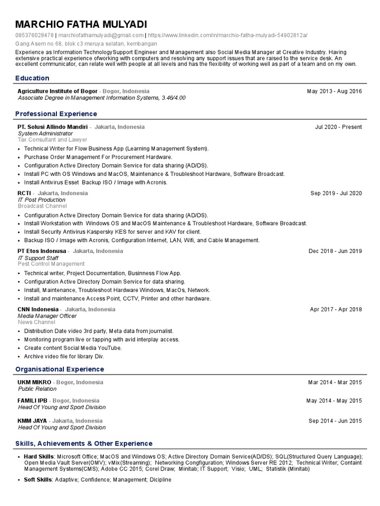 Resume - Marchio Fatha Mulyadi PDF | PDF | Active Directory | Mac Os