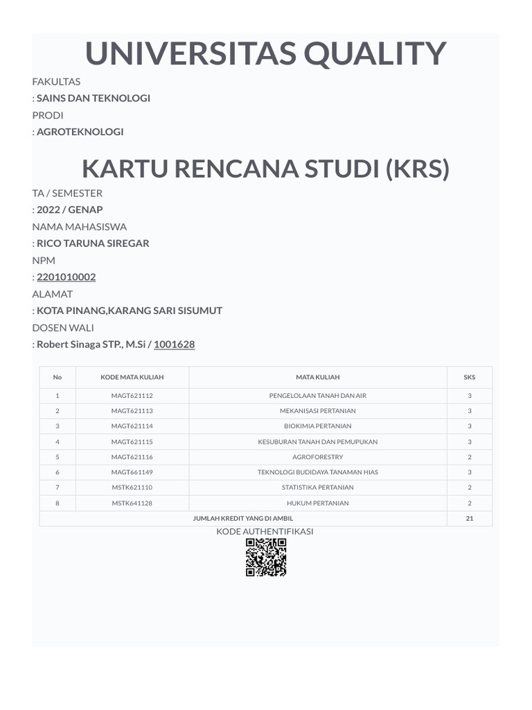 KRS - Rico Taruna Siregar - Portal Mahasiswa | PDF