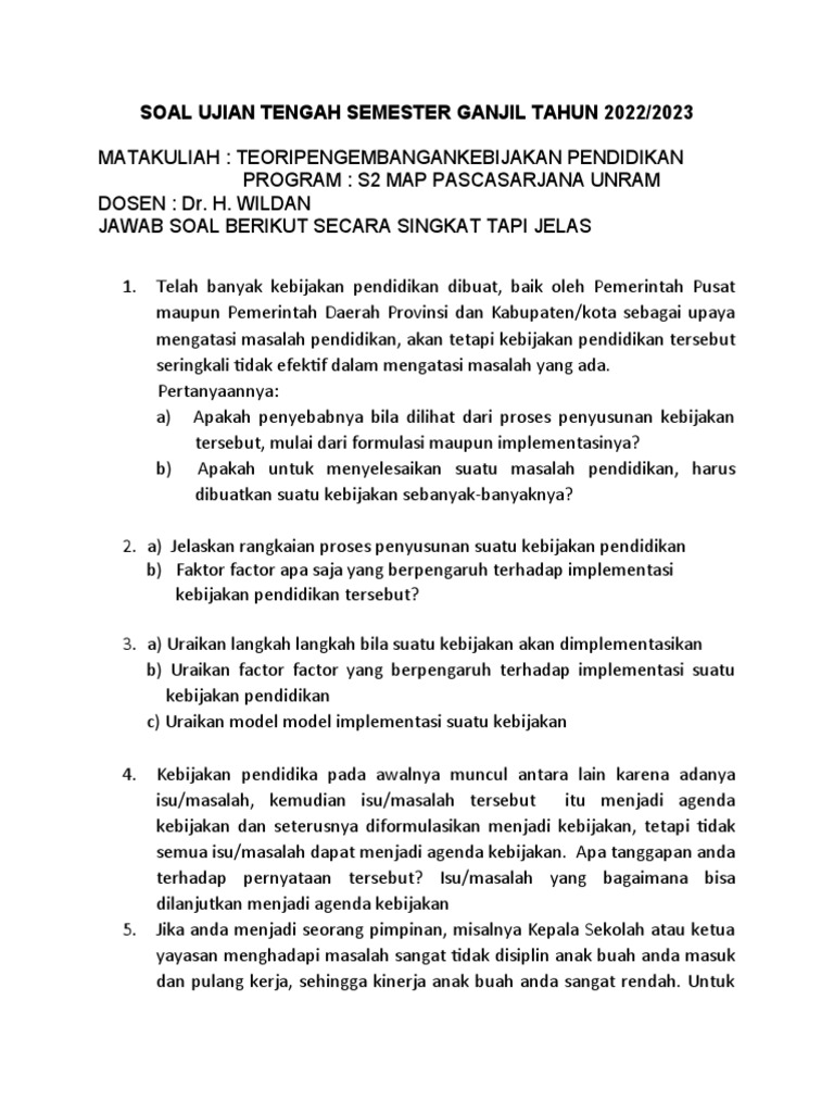 Soal Uts 2022 2023 | PDF