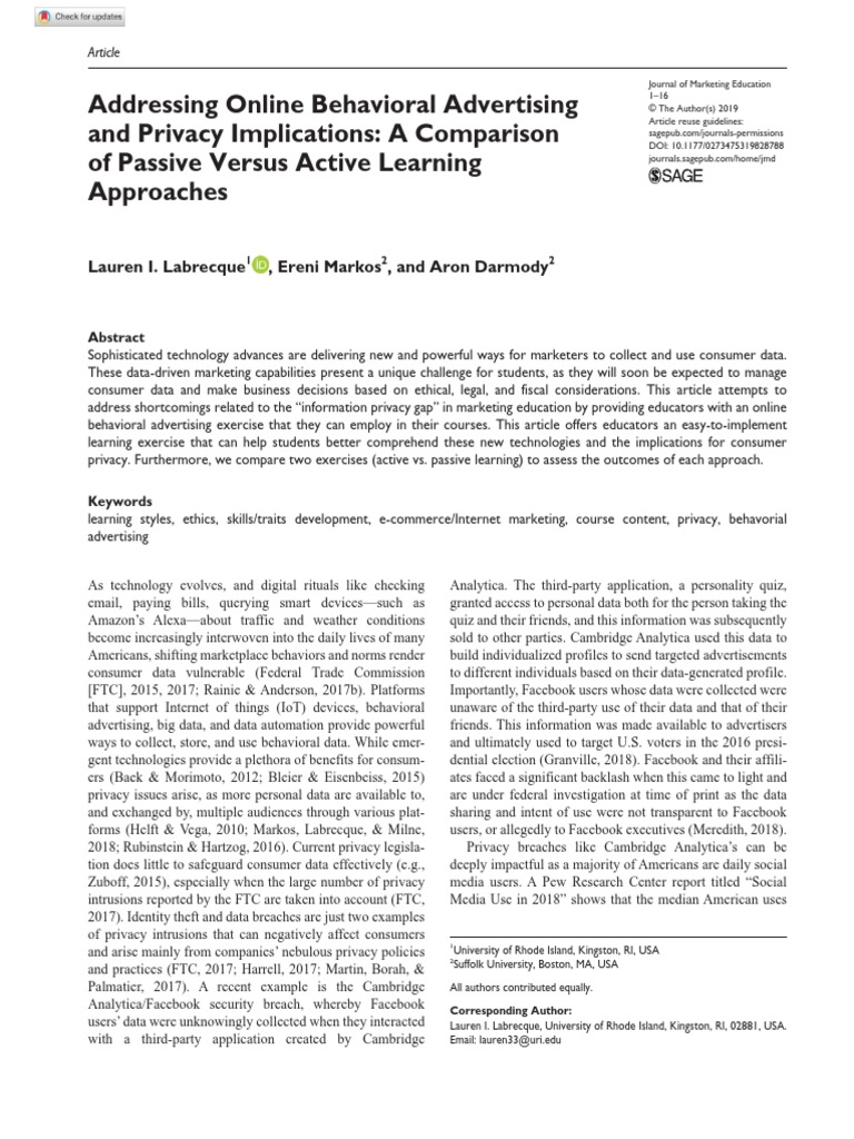 Addressing Online Behavioral Advertising and Privacy Implications | PDF ...