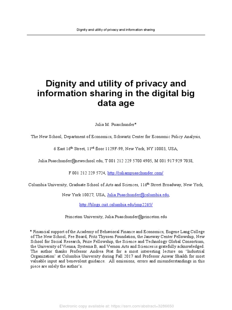Balancing Dignity and Utility: A Behavioral Economic Framework for Privacy and Information ...