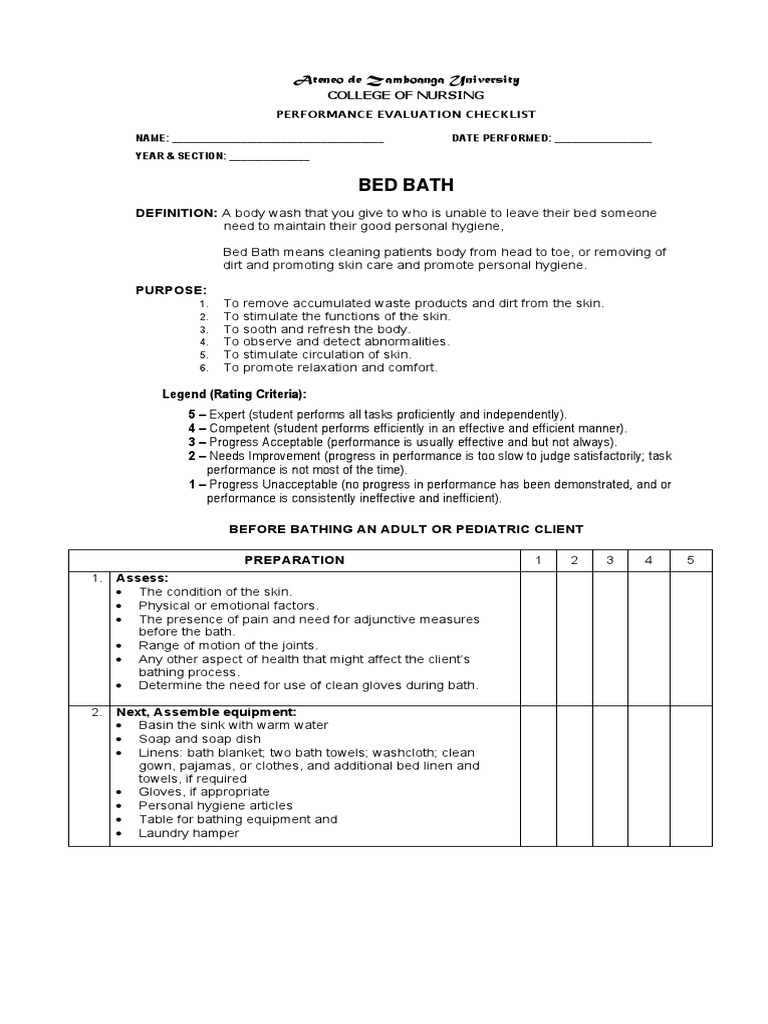 Bathing An Adult or Pediatric Client PDF | PDF | Hygiene | Bathing