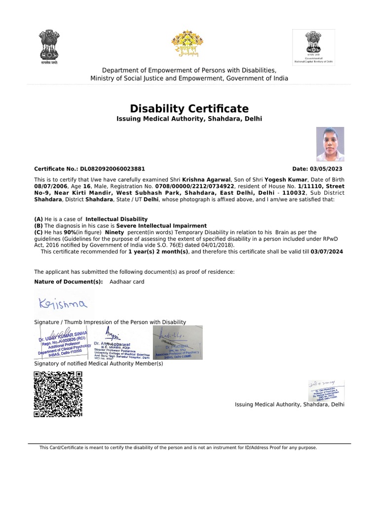 Disability Certificate | PDF