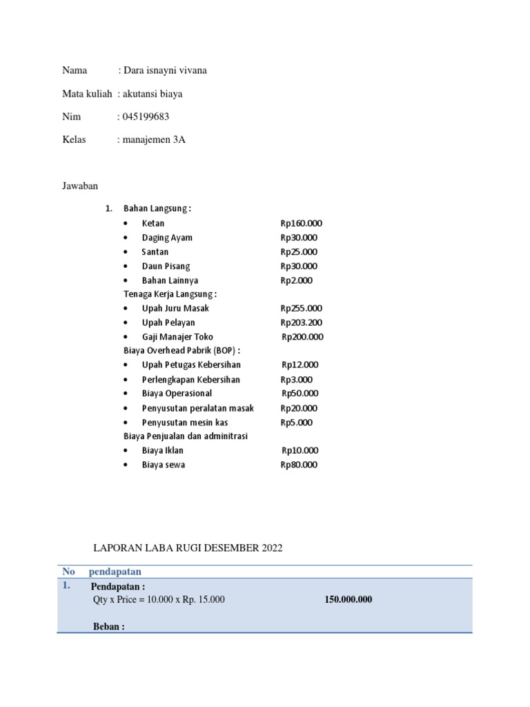 Jawaban Tutor 1 Akutansi Biaya | PDF