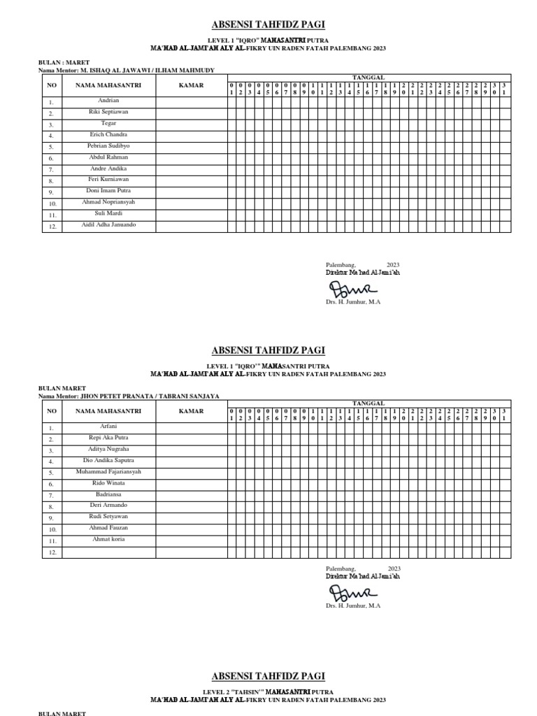 Absen Tahfidz Pagi | PDF