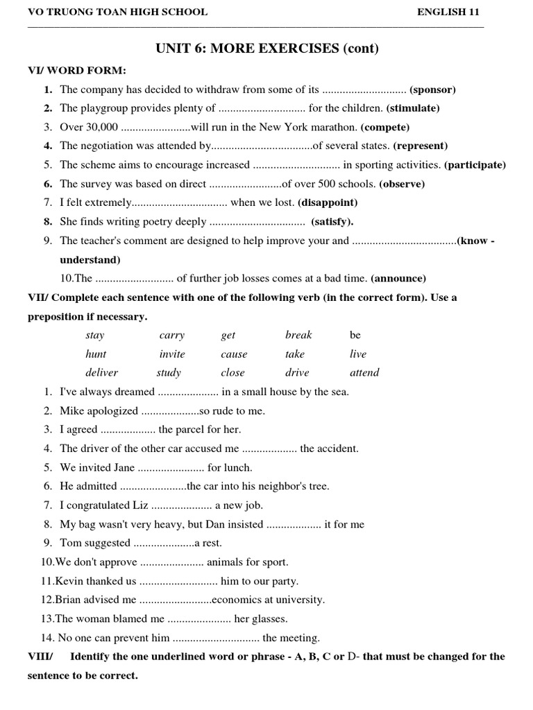Concise Insights into English Exercises on Word Forms, Grammar, Transformations, and Identifying ...