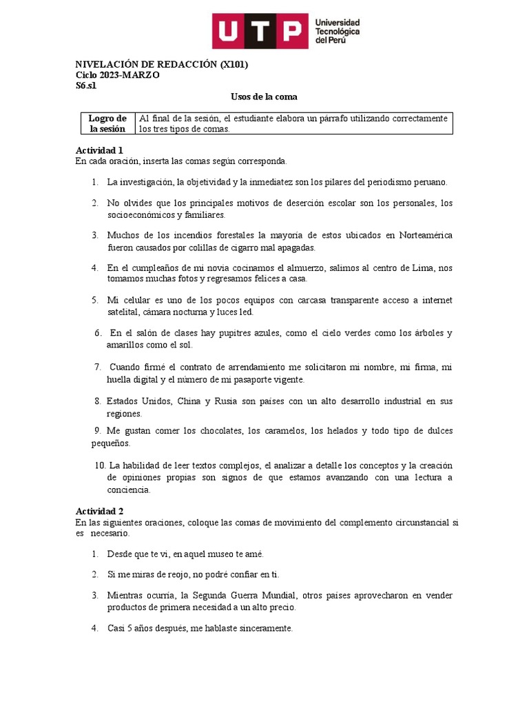 Uso de Las Comas | PDF