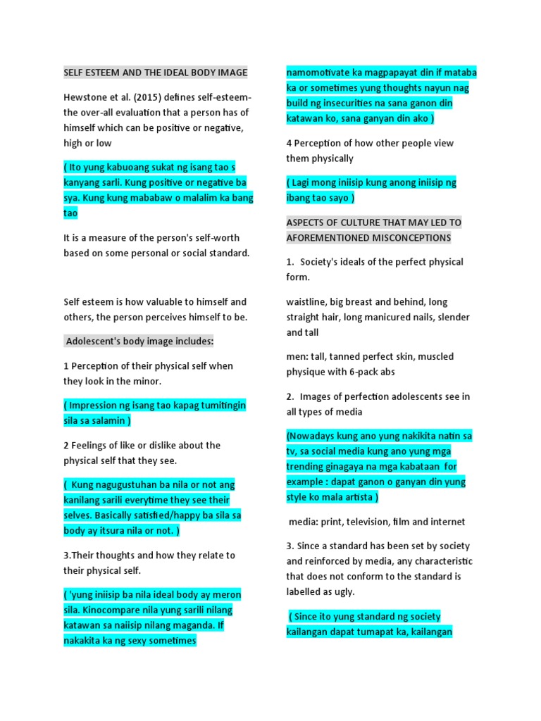 SELF ESTEEM AND-WPS Office | PDF | Self Esteem | Body Image