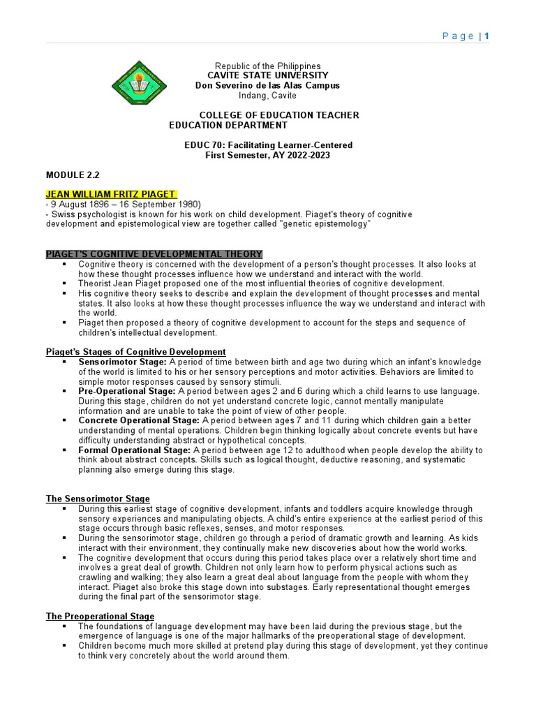 EDUC 70 Module 2.2 | PDF | Attachment Theory | Cognitive Development