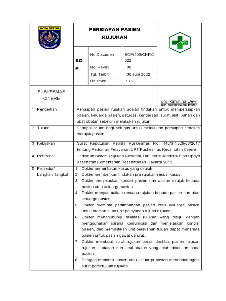 Salinan SOP PERSIAPAN RUJUKAN | PDF