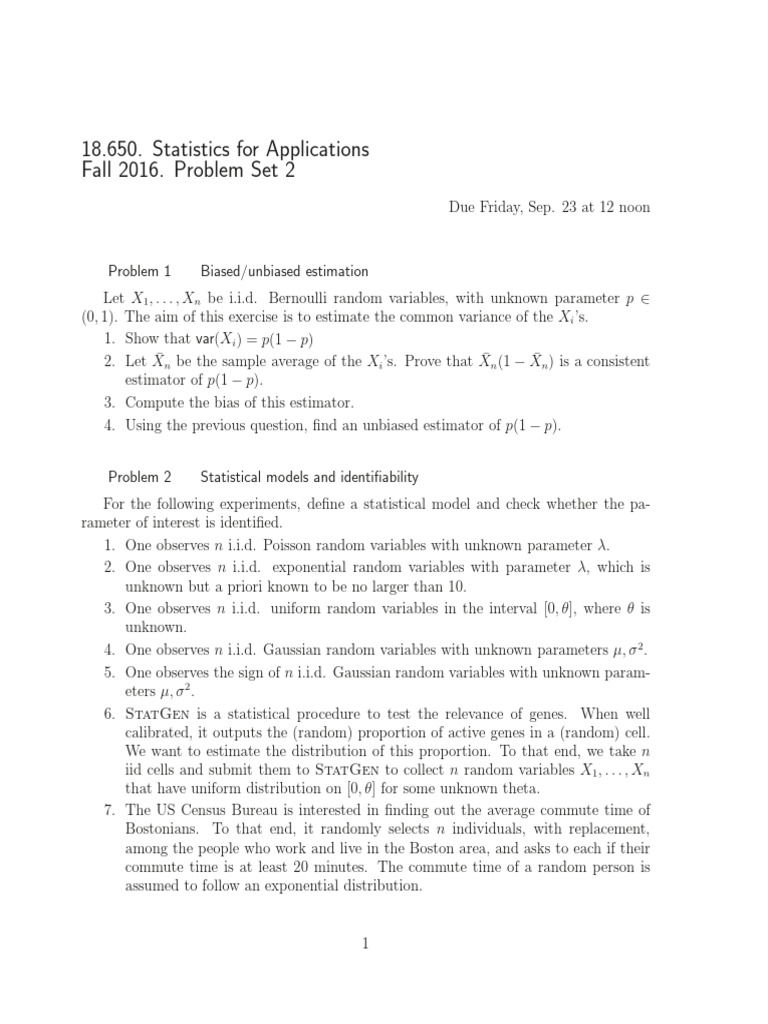 Mit18 650 Statistics For Applications Fall 2016 Problem Set 2 Pdf