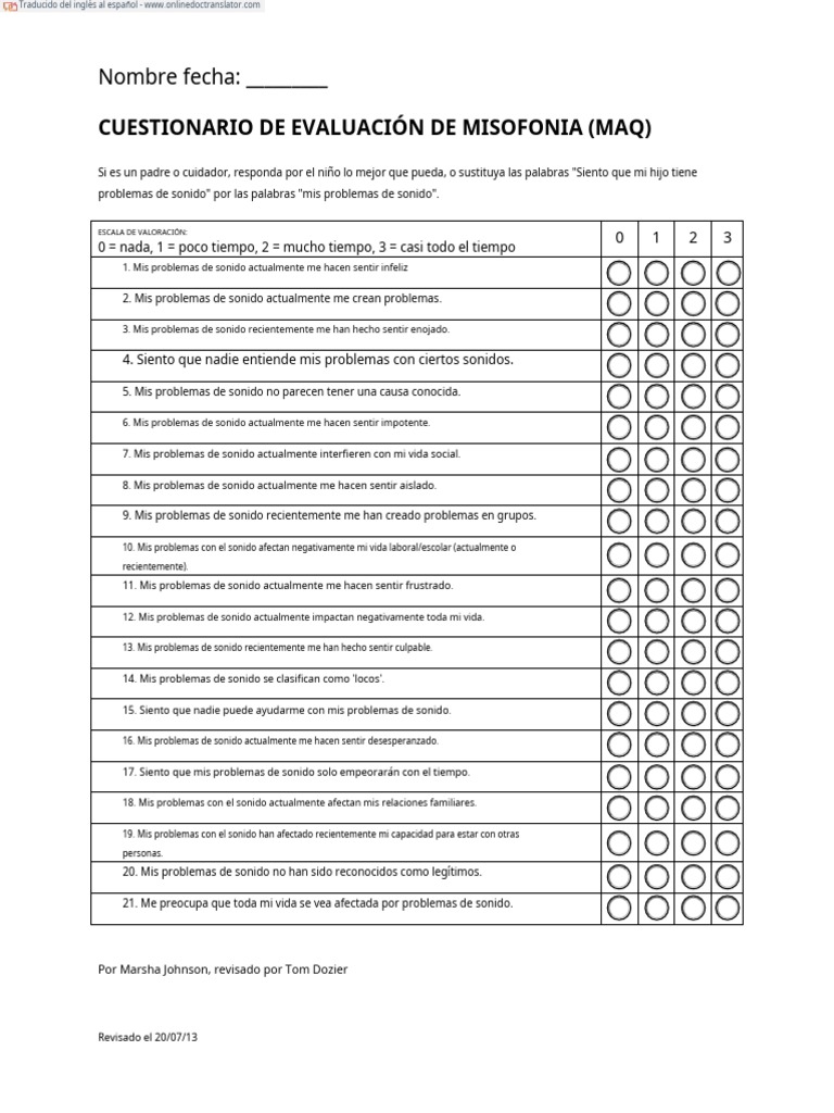 MAQ CUESTIONARIO MISOFONÍA ESPAÑOL Binder - All - Forms - En.es | PDF ...