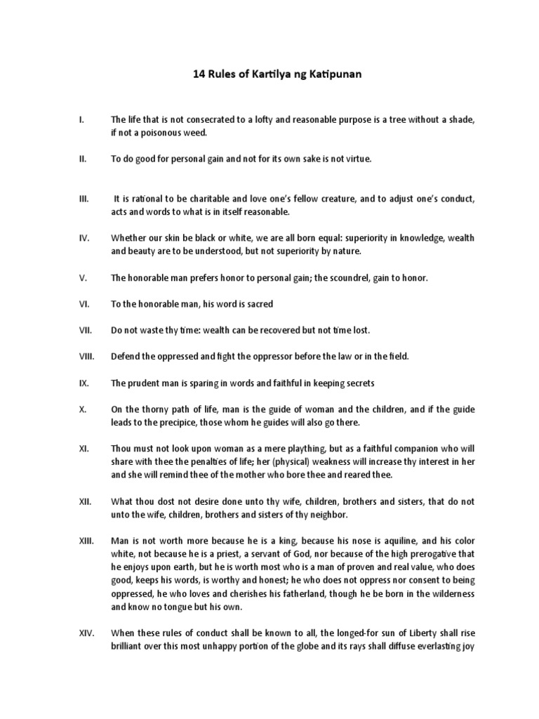 14 Rules of Kartilya NG Katipunan and Explanation | PDF