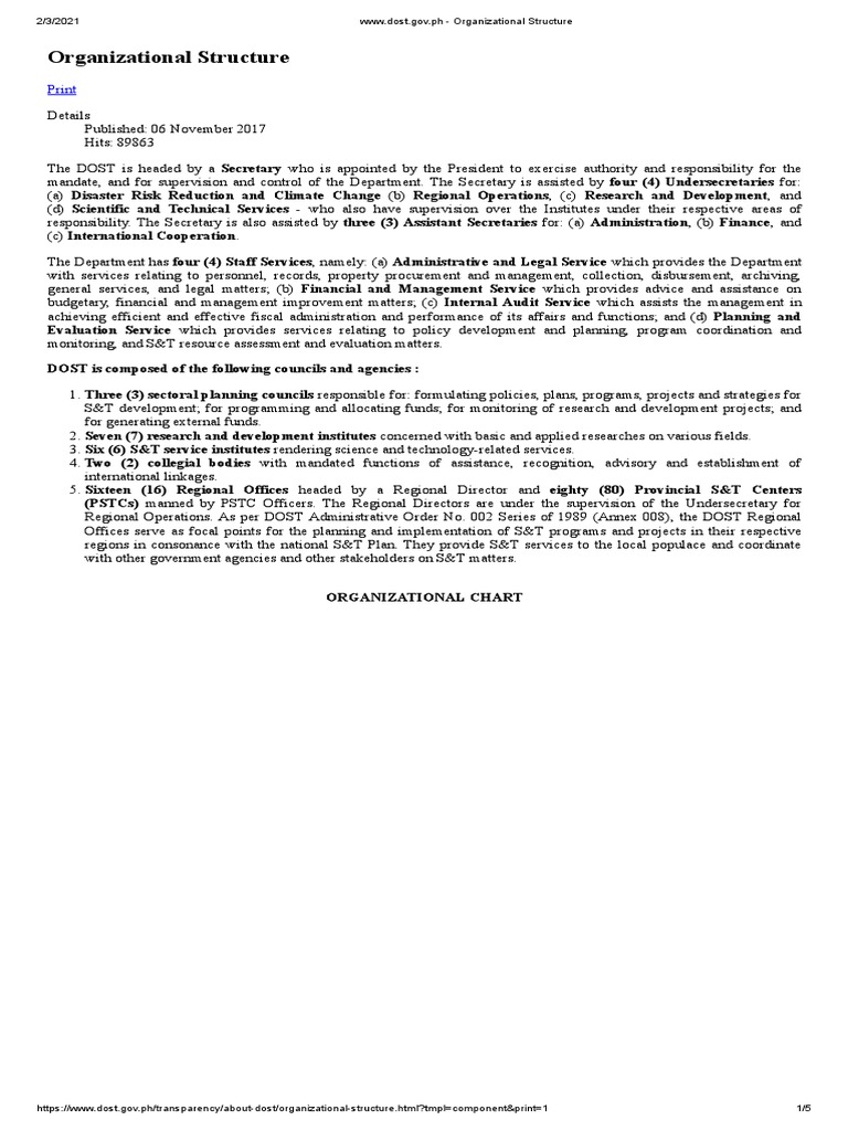 DOST Organizational Structure Overview | PDF | Audit | Internal Audit