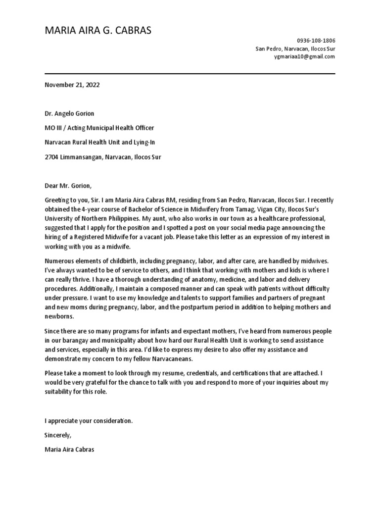 Application Letter (MLEC) | PDF | Midwife | Childbirth