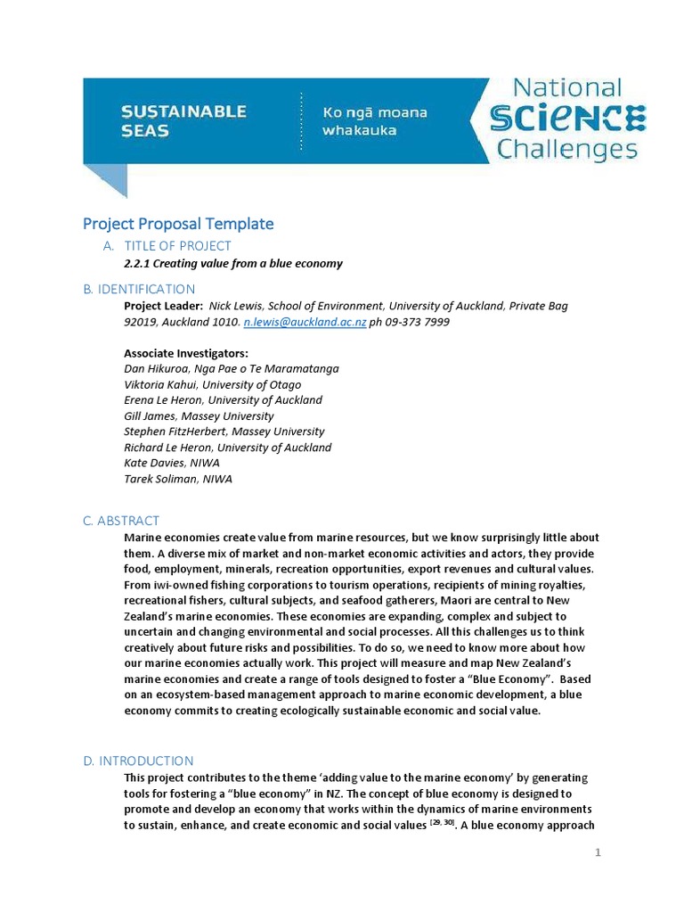 Project Proposal Creating Value From A Blue Economy | PDF