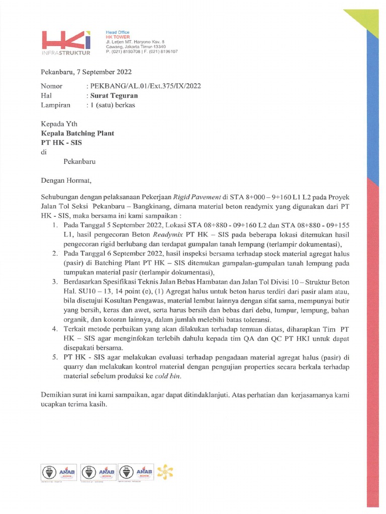 Ext.375 - Surat Teguran PT HK - SIS PDF | PDF