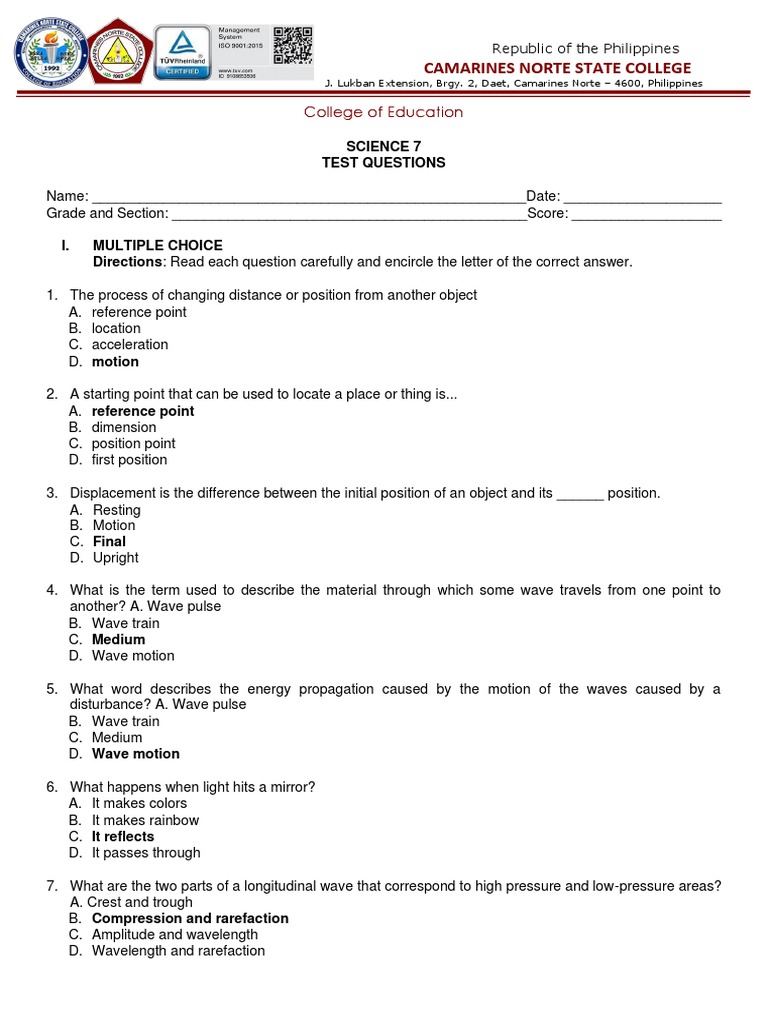 Revised G7-Test-Questions | PDF | Waves | Electromagnetic Radiation