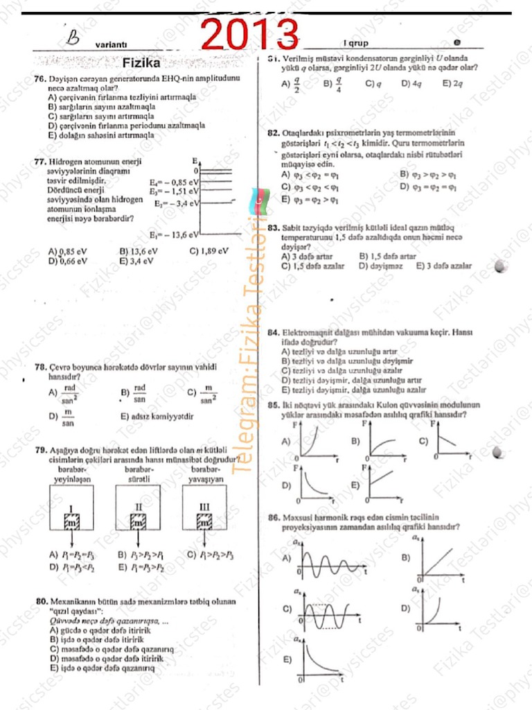 2013-2022 Fizika Bütün Qəbullar PDF | PDF