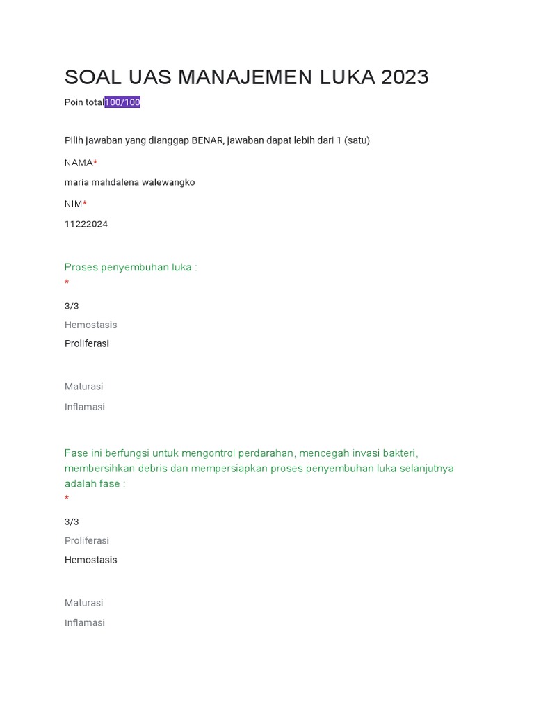 Soal Uas Manajemen Luka 2023: Pilih Jawaban Yang Dianggap BENAR, Jawaban Dapat Lebih Dari 1 ...