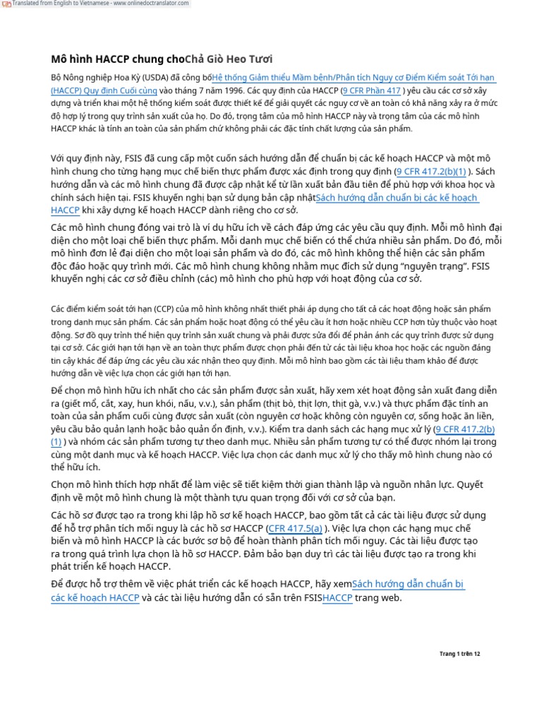 HACCP Model Non Intact Fresh Ground Pork Sausage Patties - En.vi | PDF