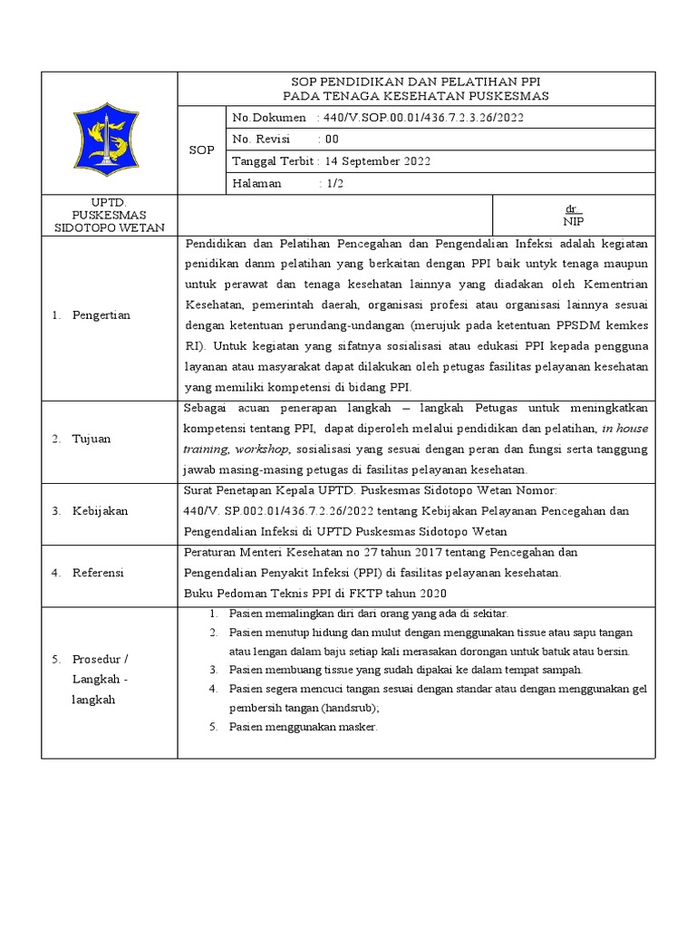 SOP Pendidikan dan Pelatihan PPI | PDF