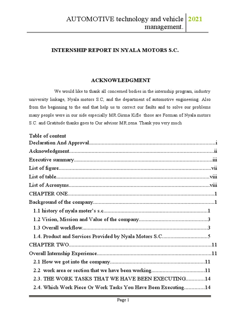 Internship Report in Nyala Motors S.C. | PDF | Nissan | Entrepreneurship