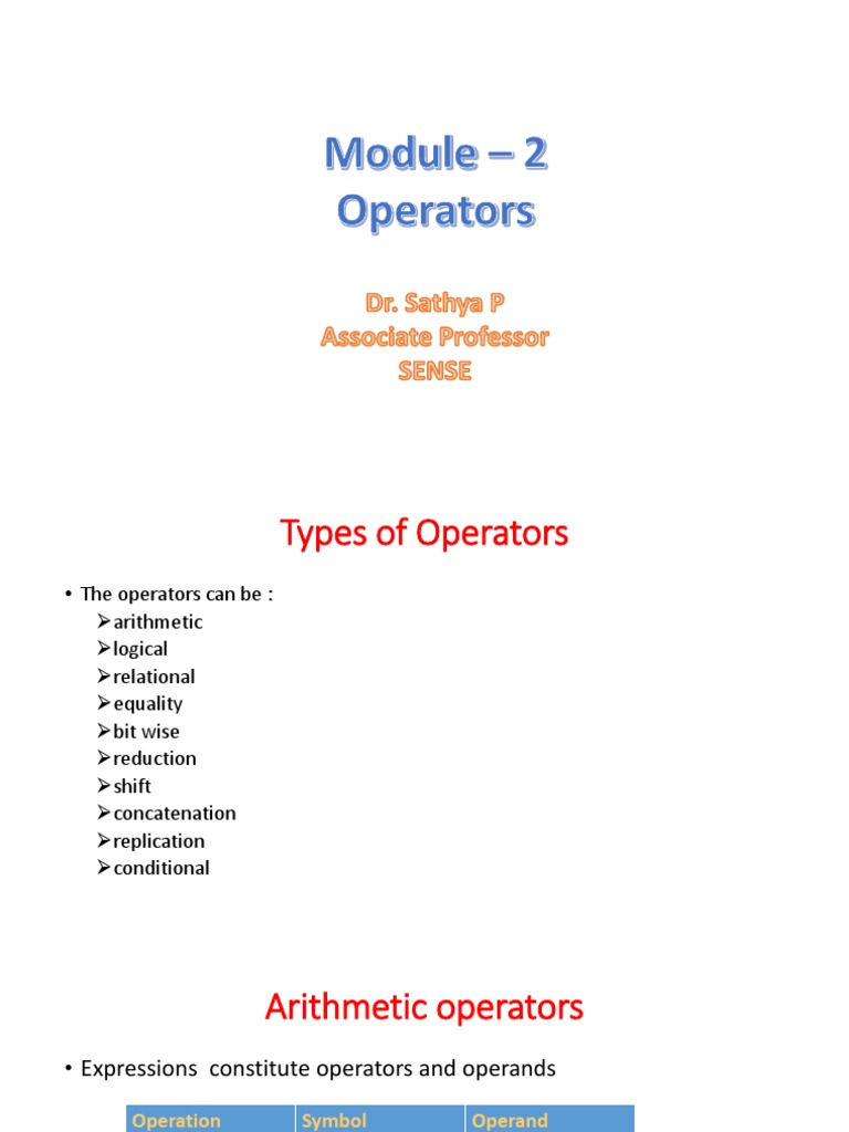 12 Verilog Operators 18-01-2023 | PDF | Bit | Mathematical Notation