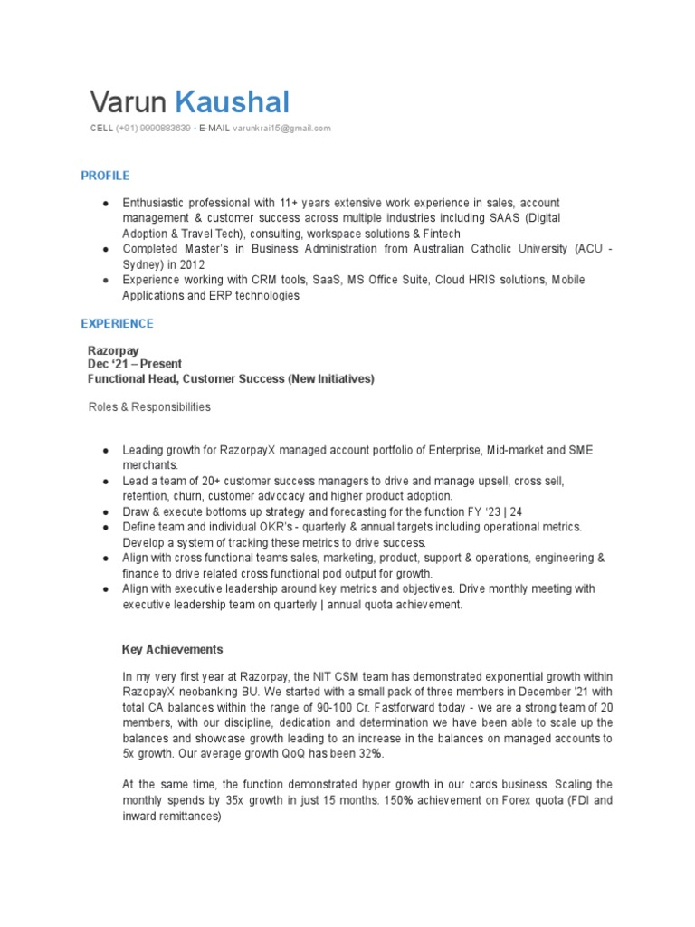 CV Varun Kaushal | PDF | Sales | Customer Relationship Management