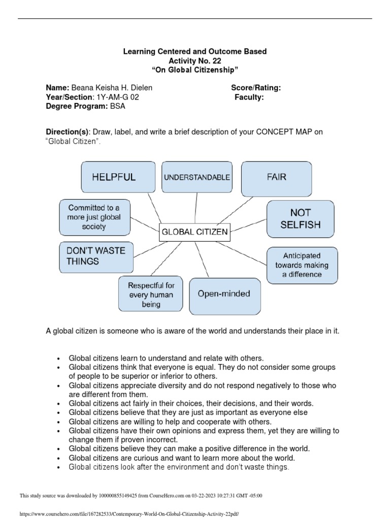 Contemporary World On Global Citizenship Activity 22 PDF | PDF